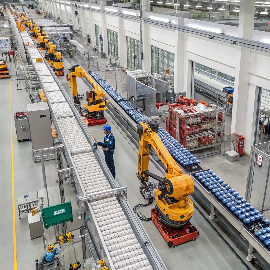 A dynamic assembly line in a manufacturing plant with robots ...